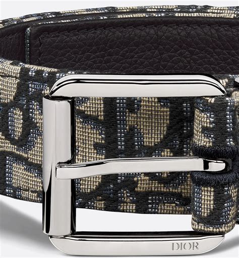 Belt Beige And Black Dior Oblique Jacquard With Black Grained Calfskin