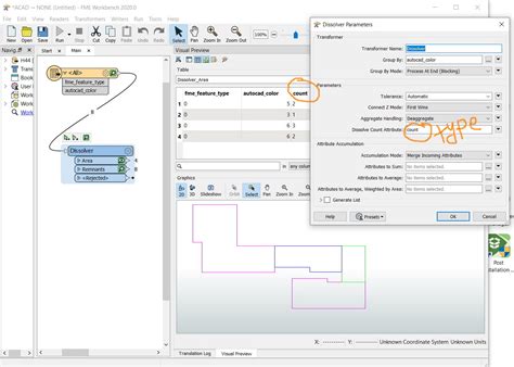 fme desktop 2020 how to count the number of dissolved polygons and