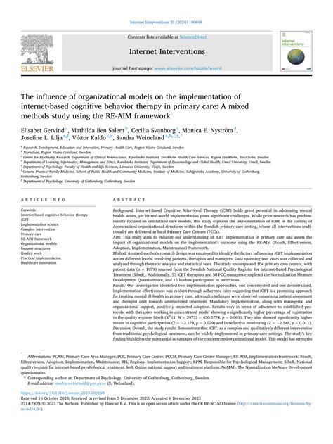 Pdf The Influence Of Organizational Models On The Implementation Of Internet Based Cognitive