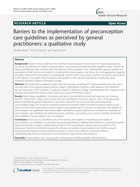 Pdf Barriers To The Implementation Of Preconception Care Guidelines As Perceived By General