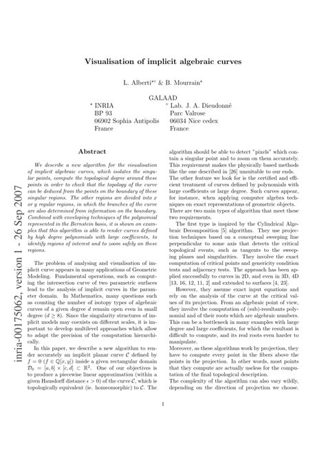 Pdf Visualisation Of Implicit Algebraic Curves