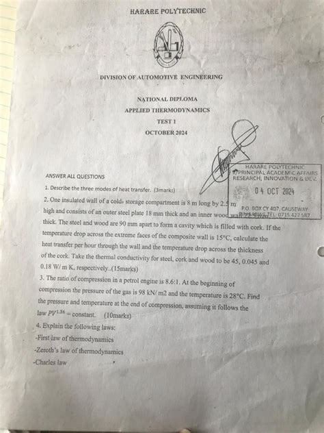 Harare Polytechnic Division Of Automotive Engineering National Diploma Ap