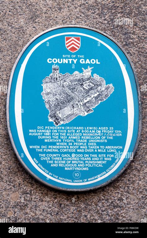 Blue Plaque To Commemorate The Welsh Working Class Martyr Dic Penderyn