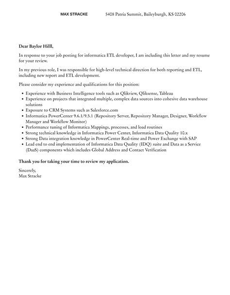 Informatica Etl Developer Cover Letter Velvet Jobs