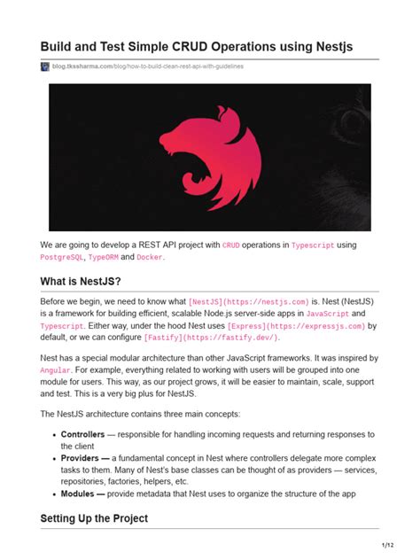 Build And Test Simple Crud Operations Using Nestjs Pdf Postgre Sql Systems Architecture