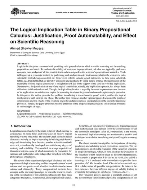 The Logical Implication Table In Binary Propositional Calculus