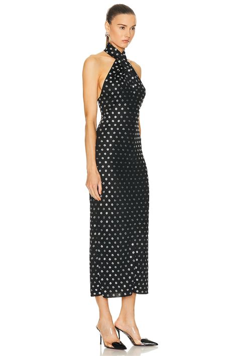 AlaÏa Halter Dress In Noir And Argent Fwrd