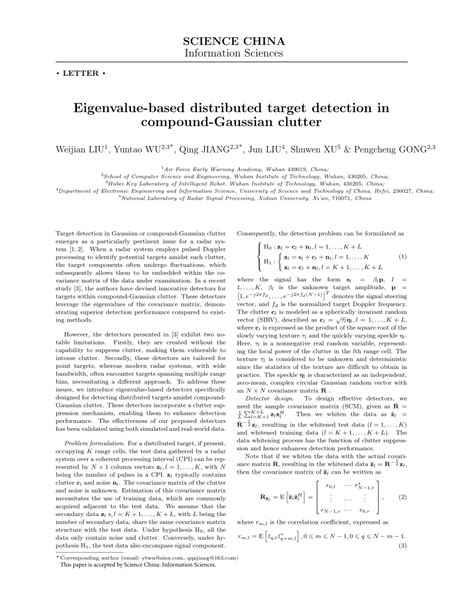 Pdf Eigenvalue Based Distributed Target Detection In Compound