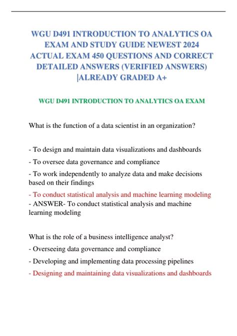 WGU D491 INTRODUCTION TO ANALYTICS OA EXAM AND STUDY GUIDE NEWEST 2024 ACTUAL EXAM 450 QUESTIONS