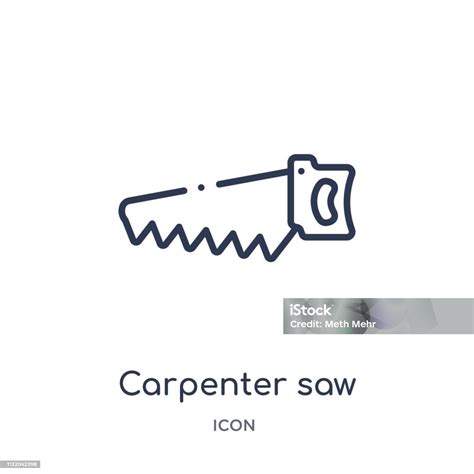 선형 목수 건설 도구 개요 컬렉션에서 아이콘을 보았다 얇은 선 목수 흰색 배경에 고립 된 벡터를 보았다 목수는 유행 삽화를 보았다 Diy에 대한 스톡 벡터 아트 및 기타