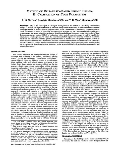 PDF Method Of Reliability Based Seismic Design II Calibration Of Code Parameters