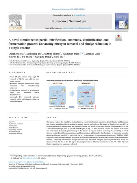 Pdf A Novel Simultaneous Partial Nitrification Anammox Denitrification And Fermentation