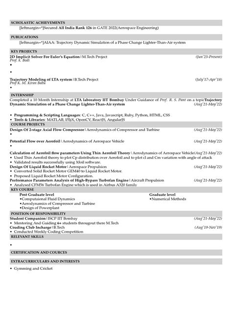 Iit Bombay Resume Template 2021 Pdf Propulsion Rocket