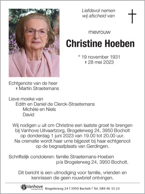 Christine Hoeben † 28052023 Inmemoriam