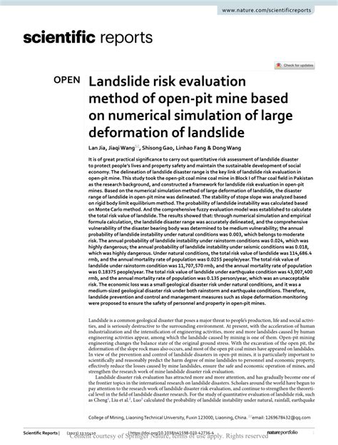 Pdf Landslide Risk Evaluation Method Of Open Pit Mine Based On