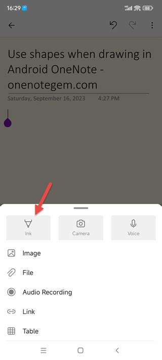 Use Shapes When Drawing On Android OneNote 16 0 16529 20142 Office OneNote Gem Add Ins