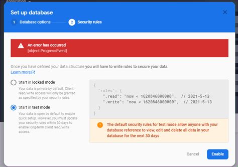I Am Facing This Problem An Error Has Occurred Object Progress Event While Creating Realtime