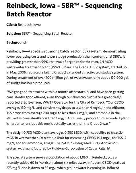 Reinbeck Iowa Sbrtm Sequencing Batch Reactor