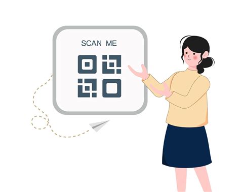 Illustration QR Code Scanning Concept Cashless Payment Woman Show Qr Code For Online Payment