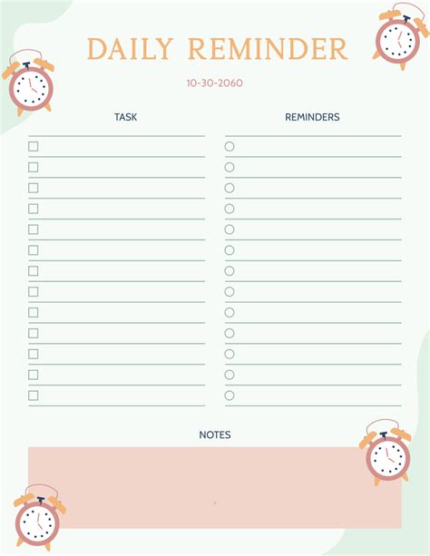 Free Daily Reminder Template To Edit Online