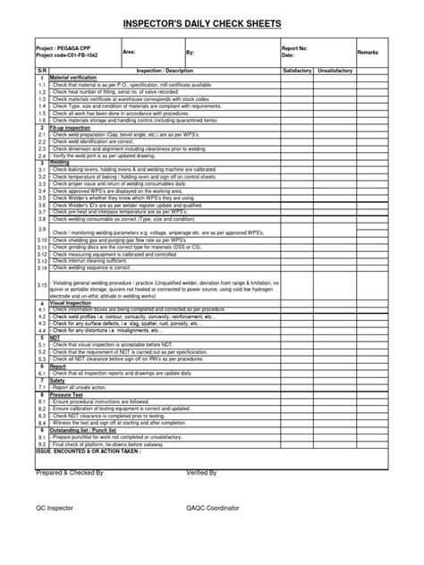Daily Qaqc Check Sheets Download Free Pdf Welding Construction