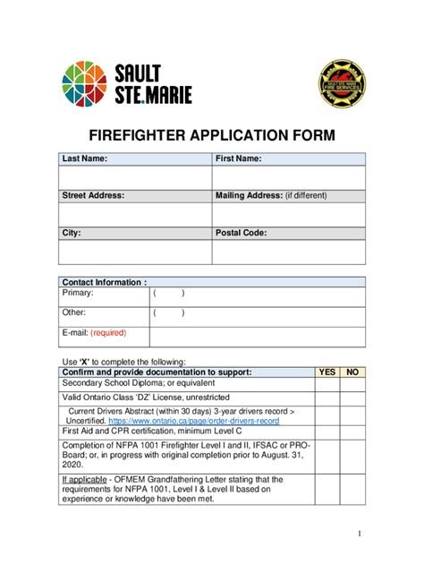 Fillable Online Firefighter Application Form Fax Email Print Pdffiller