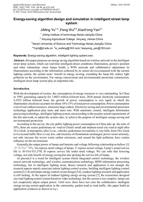 Energy Saving Algorithm Design And Simulation In Intelligent Street Lamp System Scientific Net