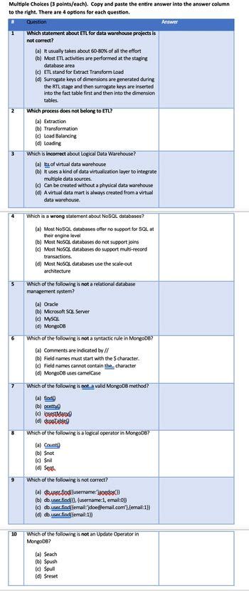 answered which statement about etl for data warehouse projects is not