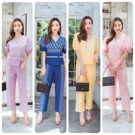 เซ็ทเสื้อและกางเกงผ้าไหมพิมพ์ลายไทย สวย ใส่ได้หลายโอกาส Line Shopping