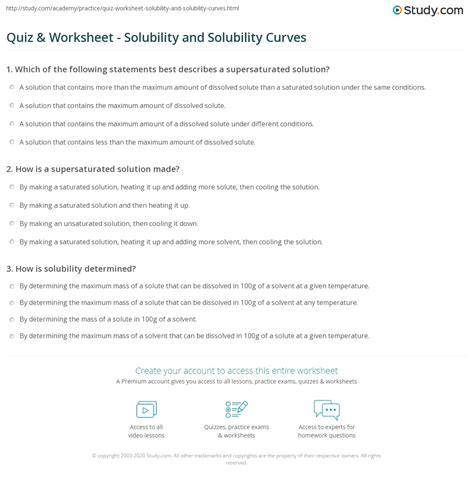 Quiz And Worksheet Solubility And Solubility Curves