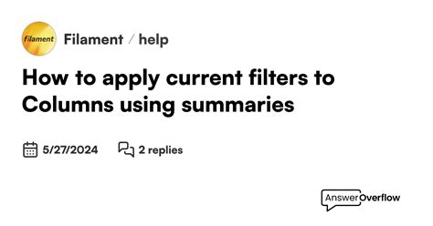 How To Apply Current Filters To Columns Using Summaries Filament