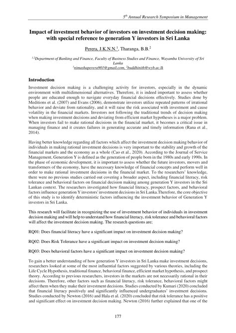 Pdf Impact Of Investment Behavior Of Investors On Investment Decision Making With Special