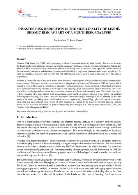 Pdf Disaster Risk Reduction In The Municipality Of Lezhë Seismic