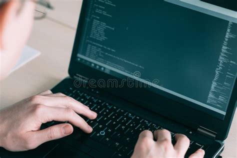 Man Coding On Laptop Stock Photo Image Of Developer
