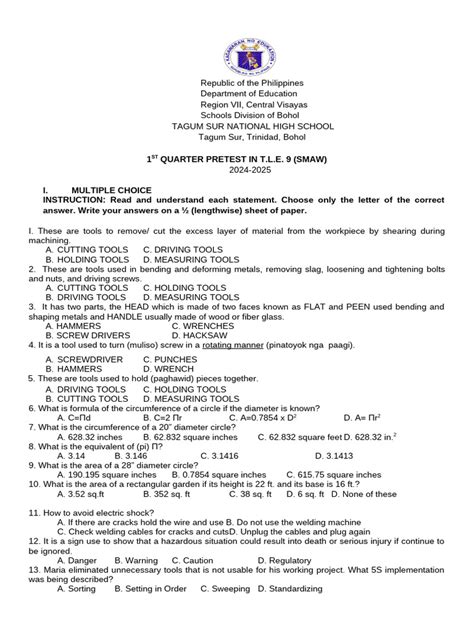 Tle 9 Smaw 1st Pretest Pdf