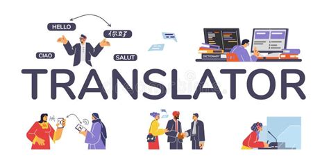 Translation Service Vector Set With Title Translator Interpreting
