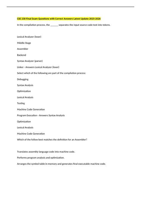 Cse 230 Final Exam Questions With Correct Answers Latest Update Cse 230 Stuvia Us