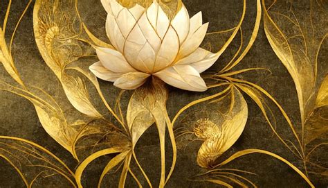 황금 연꽃 아름다운 꽃과 고급스러운 배경 디자인 프리미엄 사진