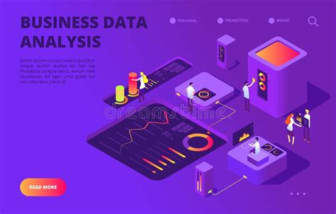 Data Analysis Isometric Concept People Work On Infographic Chart Dashboard Database Stock