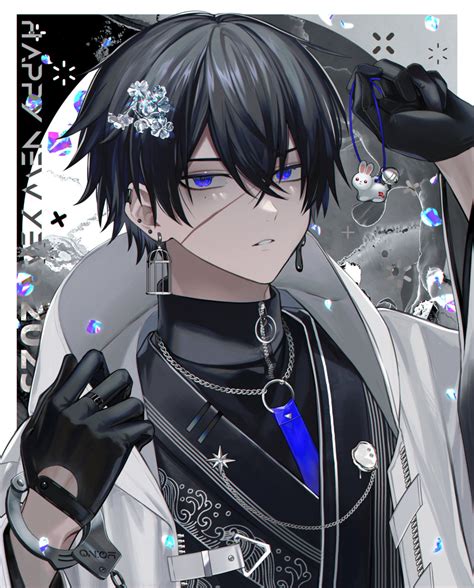 Safebooru 1boy Absurdres Black Gloves Black Hair Blue Eyes Cuffs
