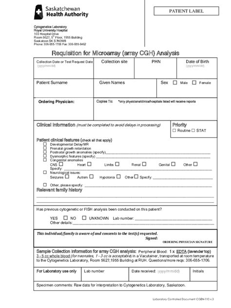 Fillable Online Requisition For Microarray Cgh Analysis Fax Email Print