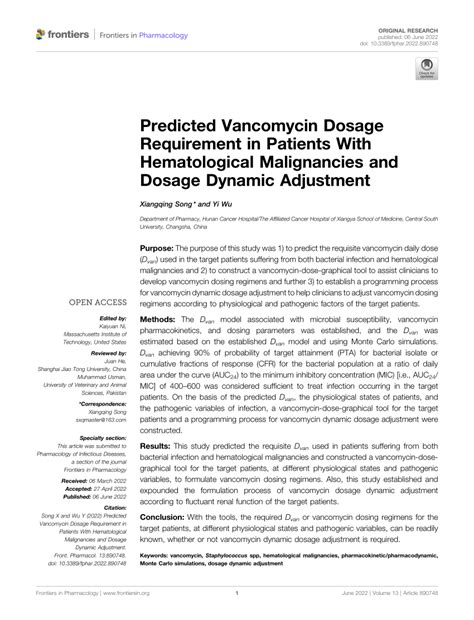 Pdf Predicted Vancomycin Dosage Requirement In Patients With