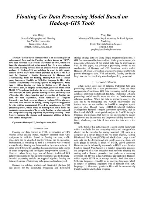 Pdf Floating Car Data Processing Model Based On Hadoop Gis Tools