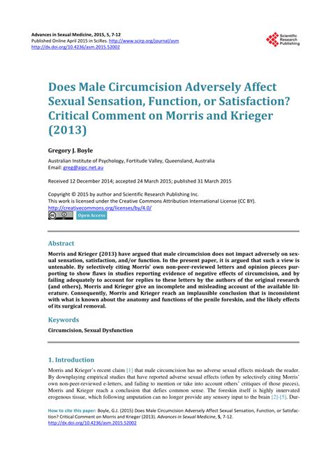Pdf Does Male Circumcision Adversely Affect Sexual Sensation Function Or Satisfaction