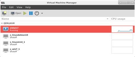 virt manager view on my linux debian server