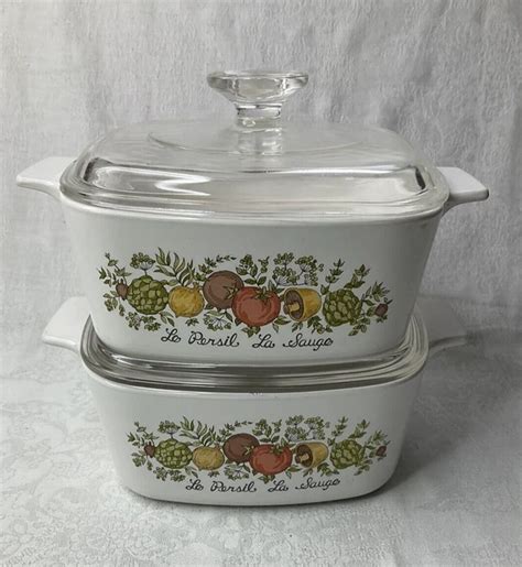 2 Vintage Corning Ware Pyrex 15 Litre Le Persil La Sauge Dishes With