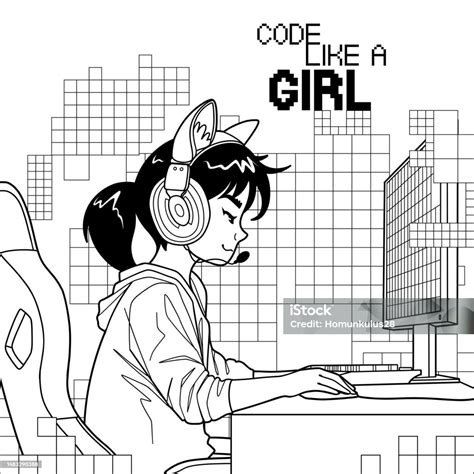 헤드셋을 쓴 아시아 소녀 게이머 또는 스트리머가 컴퓨터 앞에 앉아 있다 Championship에 대한 스톡 벡터 아트 및 기타 이미지 Championship