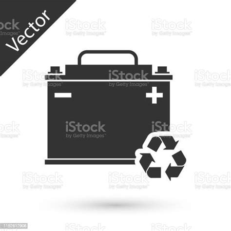 흰색 배경에 고립 된 재활용 아이콘 회색 자동차 배터리 축 압 기 배터리 에너지 전력 및 전기 축 압 기 배터리 벡터 일러스트 개념에 대한 스톡 벡터 아트 및 기타 이미지