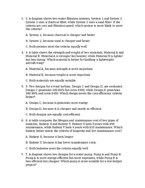 Middle School Science Design Solutions Evaluation Multiple Choice