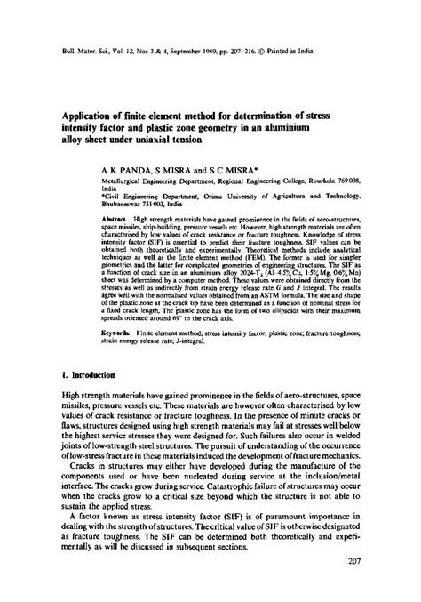 Pdf Application Of Finite Element Method For Determination Of Stress Intensity Factor And